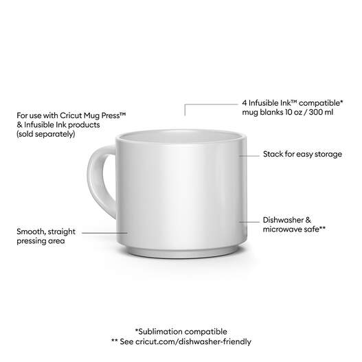 Stackable Ceramic Mug Blank, White - 10 oz/300 ml (4 ct) | Cricut Shop